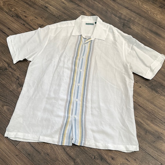 Cubavera | Shirts | Cubavera Linen Shirt White With Blue Yellow Stripes ...